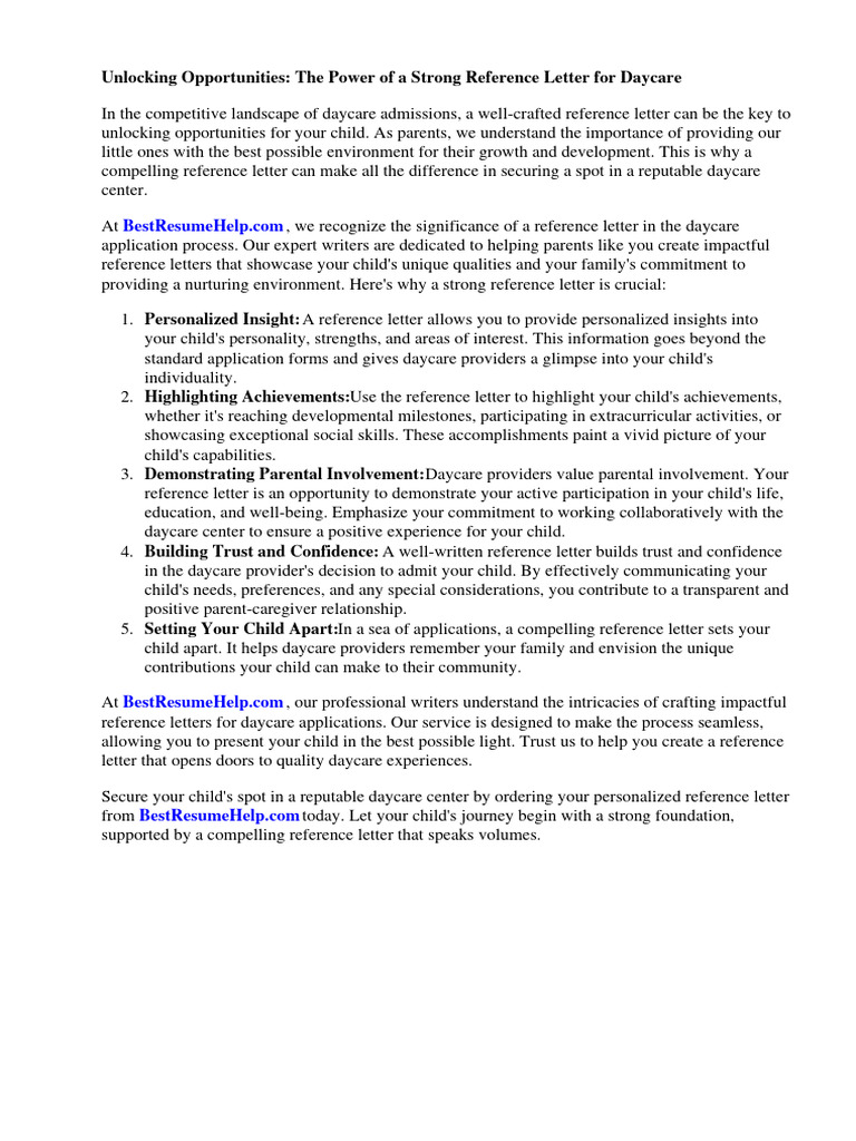 Reference Letter Daycare | PDF | Child Care | File Format