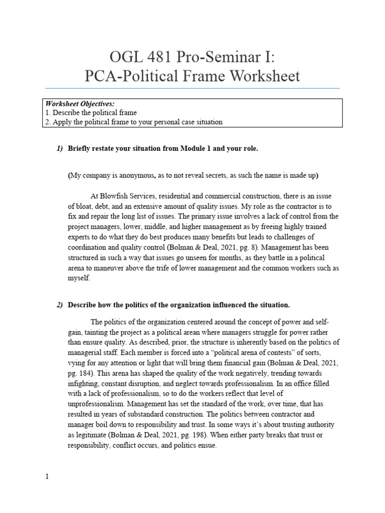 4 Political Frame Worksheet | PDF | Negotiation | Behavior