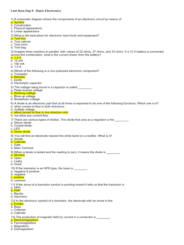 Basic Electronics Quiz | PDF | Rectifier | Electrical Network