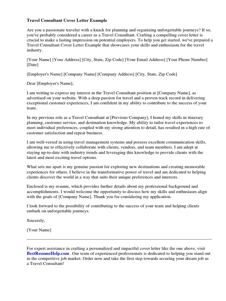 Travel Consultant Cover Letter Example | PDF | Résumé | Consultant