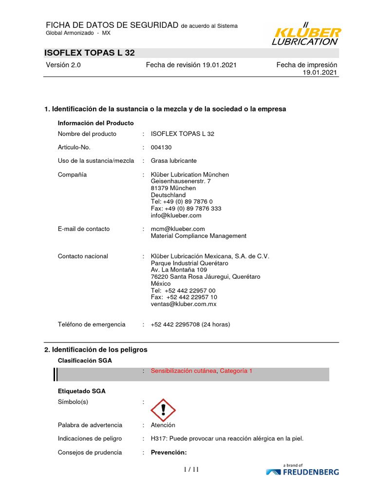 ISOFLEX TOPAS L 32: Ficha de Seguridad | PDF | Toxicidad | Residuos