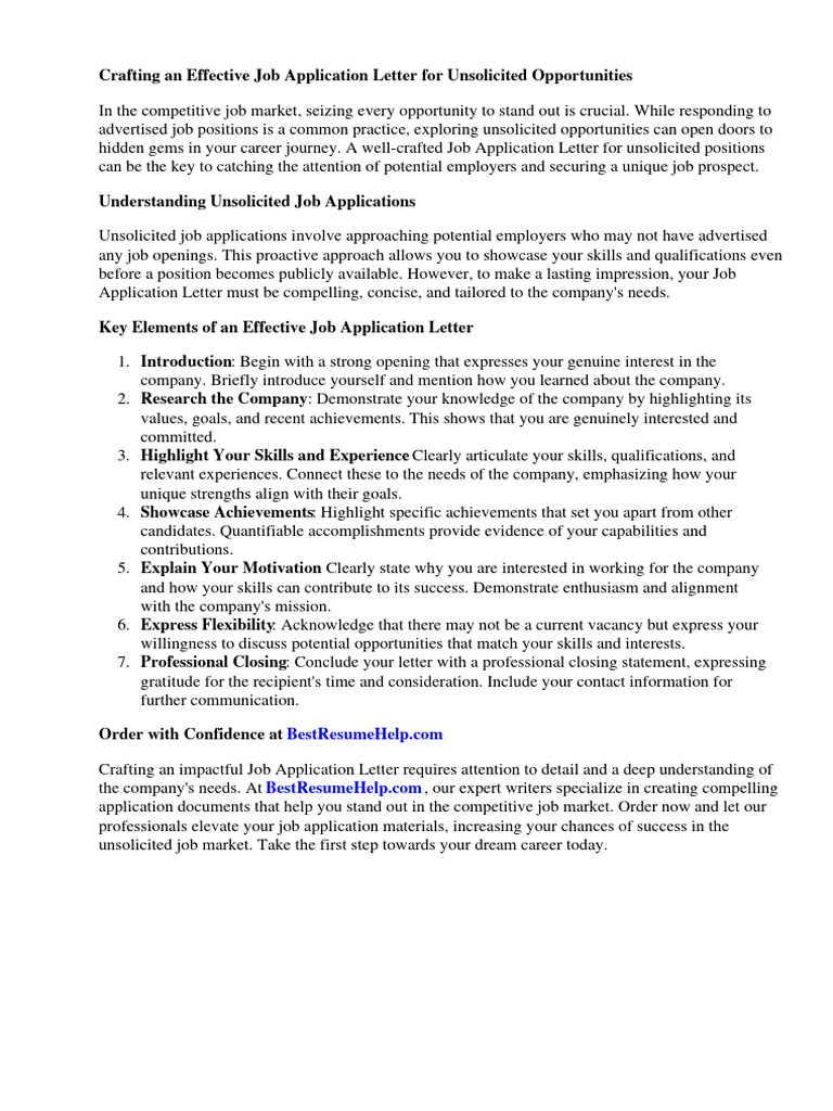 Job Application Letter Unsolicited | PDF | Résumé | Employment