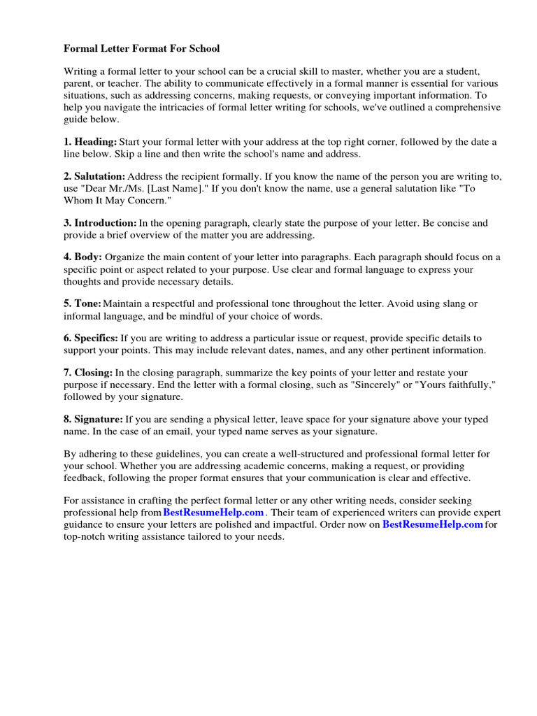 Formal Letter Format For School Formal Letter Of Complaint Template