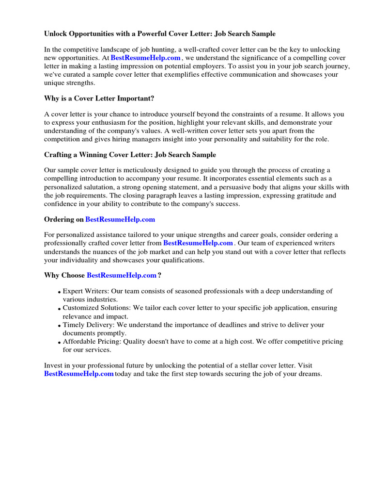 Cover Letter Job Search Sample | PDF | Résumé | Job Hunting