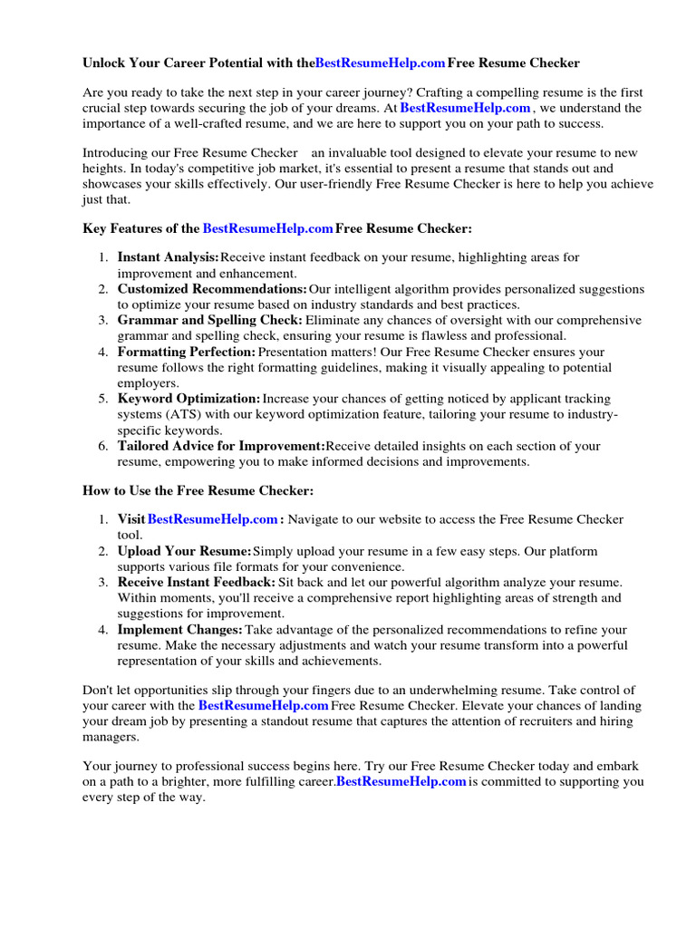 Free Resume Checker | Download Free PDF | Résumé | Microsoft Excel