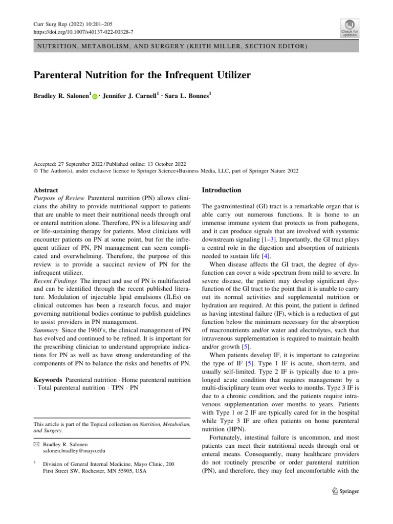Parenteral Nutrition For The Infrequent Utilizer | PDF | Intravenous ...