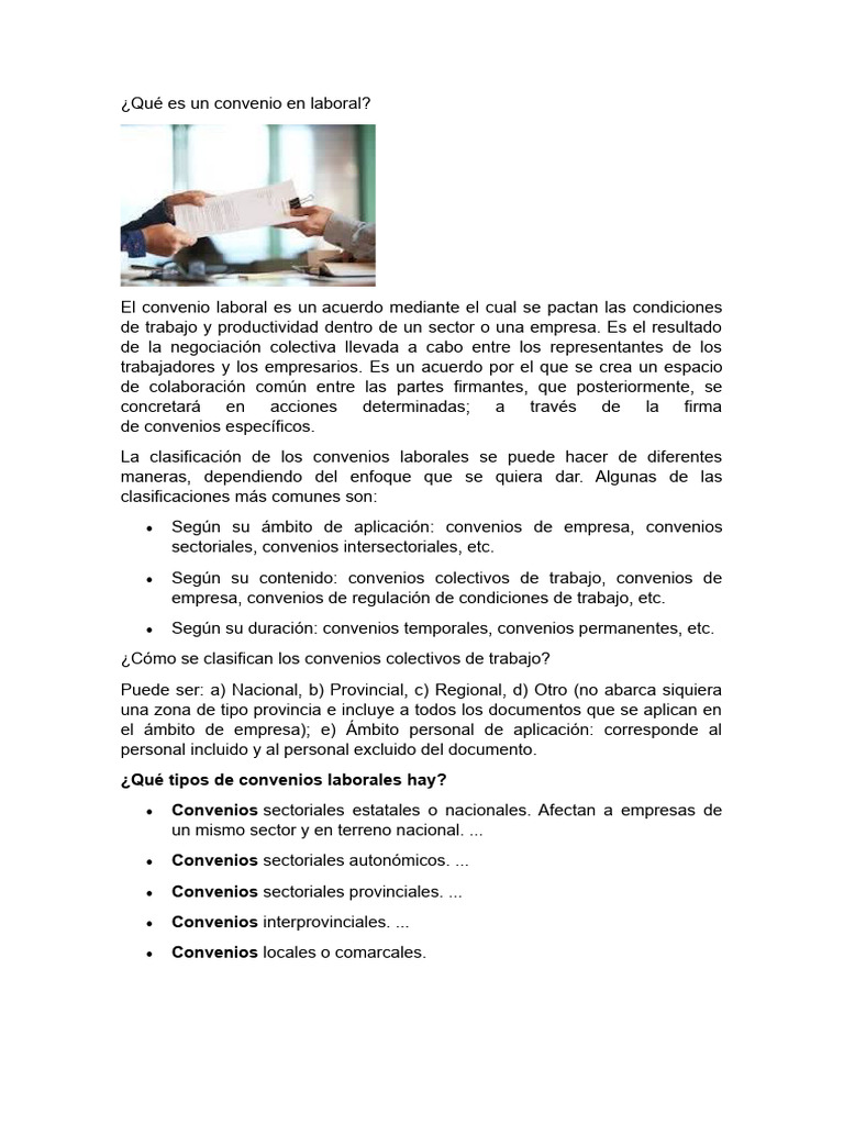 Tipos y características de convenios laborales | PDF | Acuerdo ...