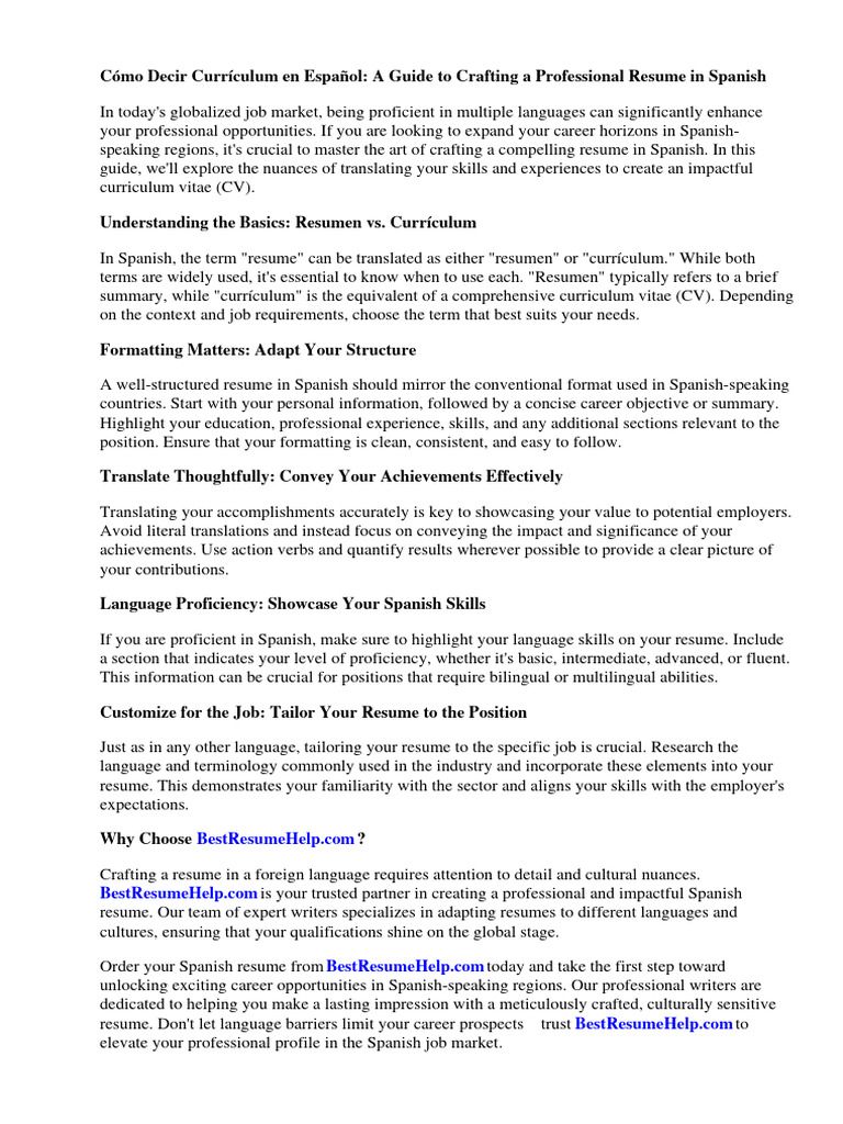 How To Say Resume in Spanish | PDF | Résumé | Fluency