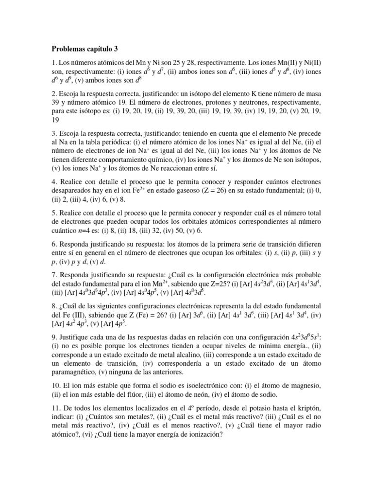 CM C3 Problemas | PDF | Ion | Configuración electronica
