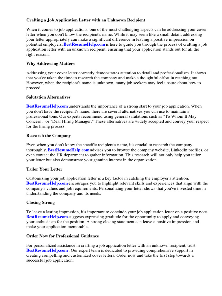 Job Application Letter Unknown Recipient | PDF | Résumé | Http Cookie