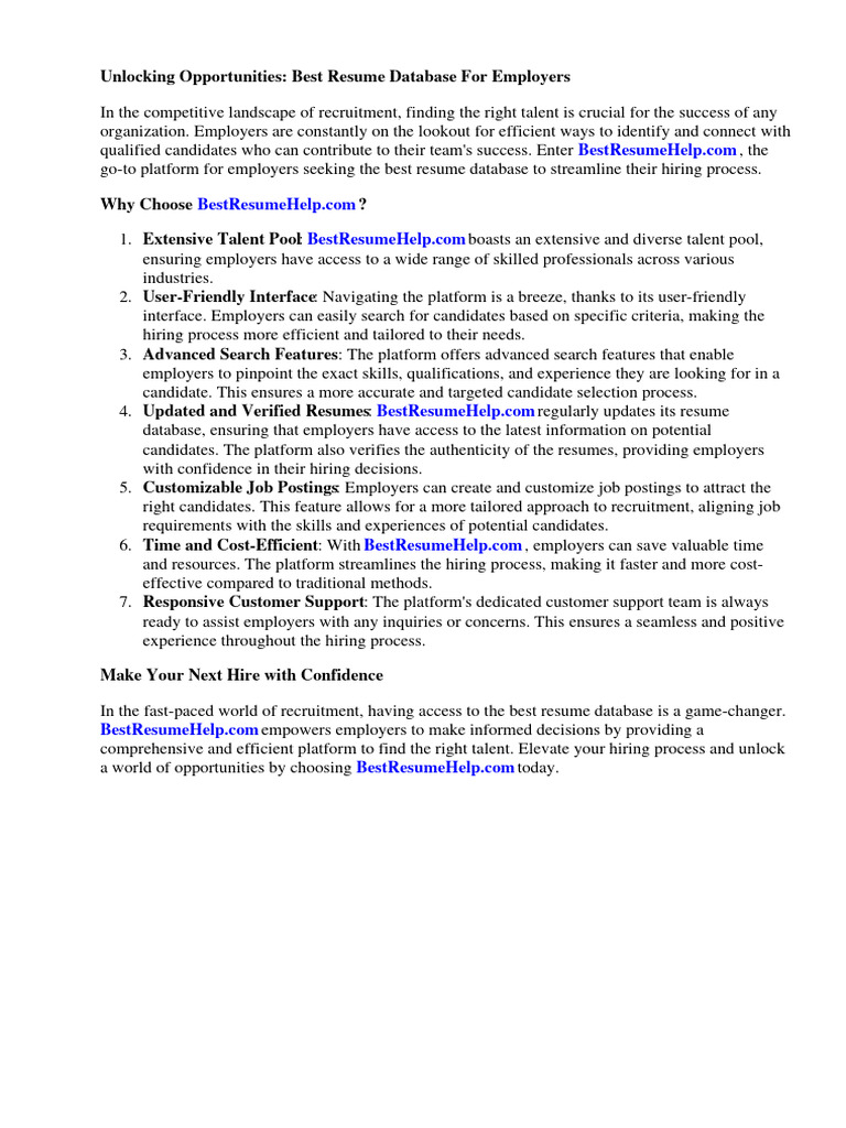 Best Resume Database For Employers | PDF | Databases | Microsoft Sql Server