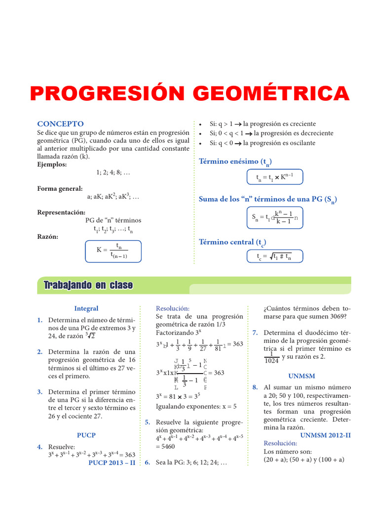 Progresión Geométrica: Conceptos y Ejercicios | PDF | Matemáticas