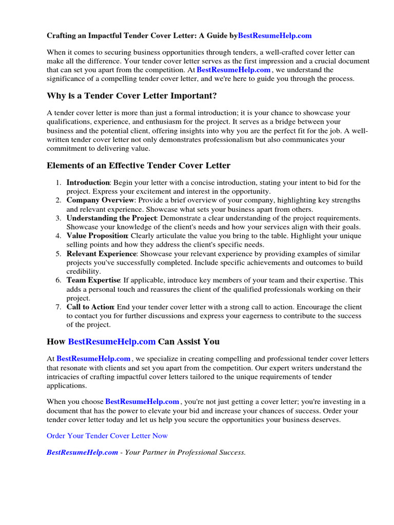 Tender Cover Letter Example | PDF | Procurement | Experience