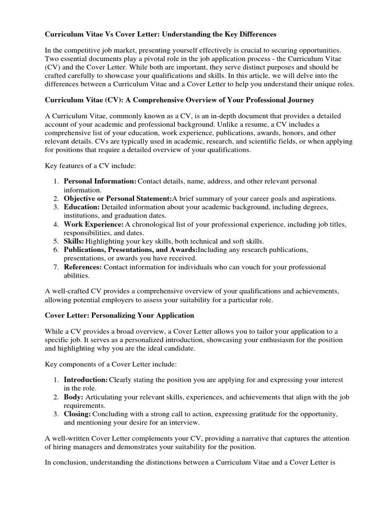 CV vs Cover Letter: Key Differences | PDF | Résumé