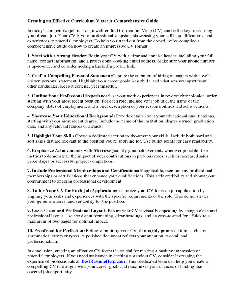 How To Make Curriculum Vitae Format | PDF | Résumé | Curriculum