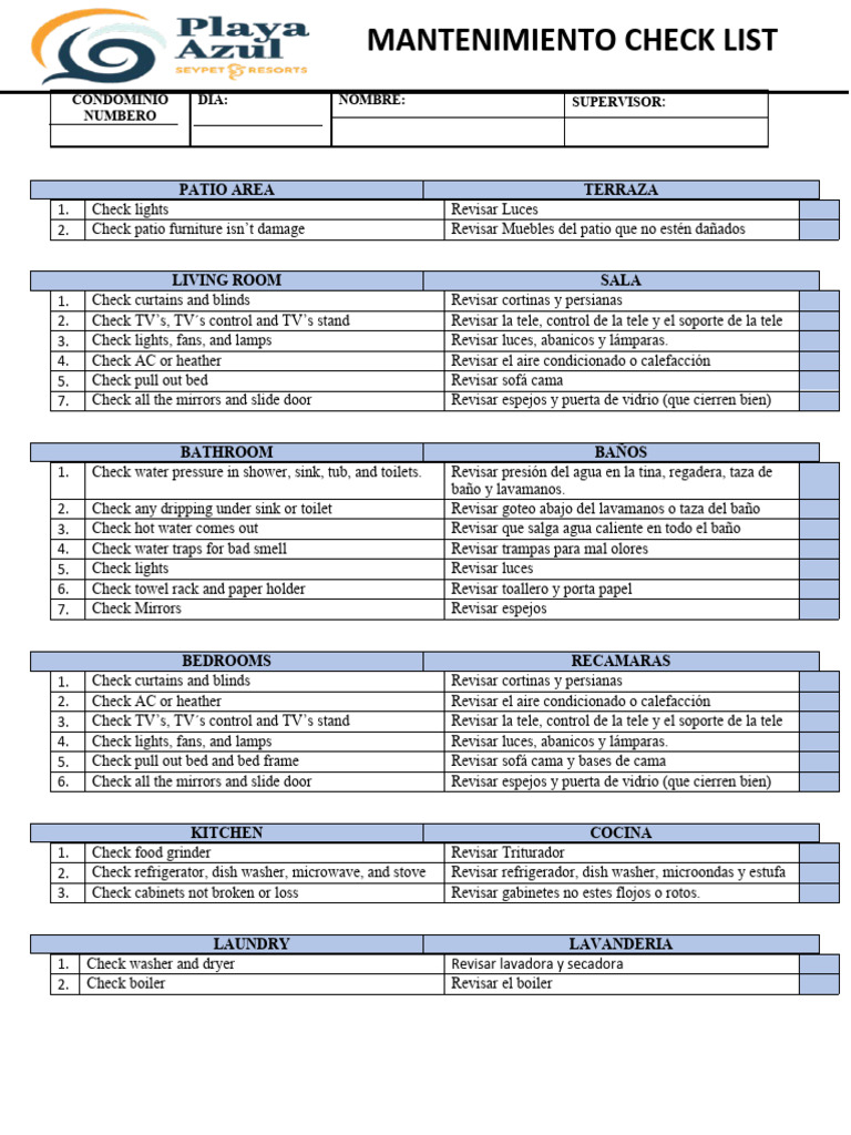 Mantenimiento Checklist 2023 | PDF | Ingeniería de Edificación | Materiales de construcción