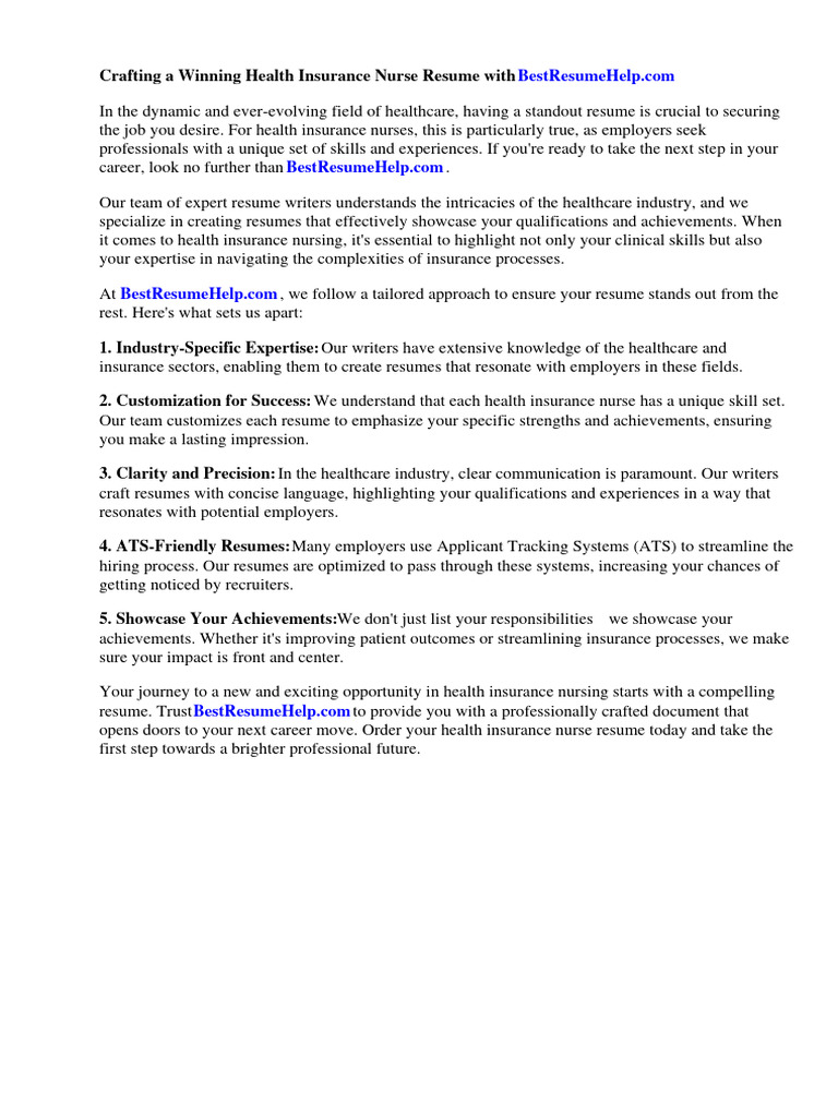 Health Insurance Nurse Resume | PDF | Nursing | Health Care