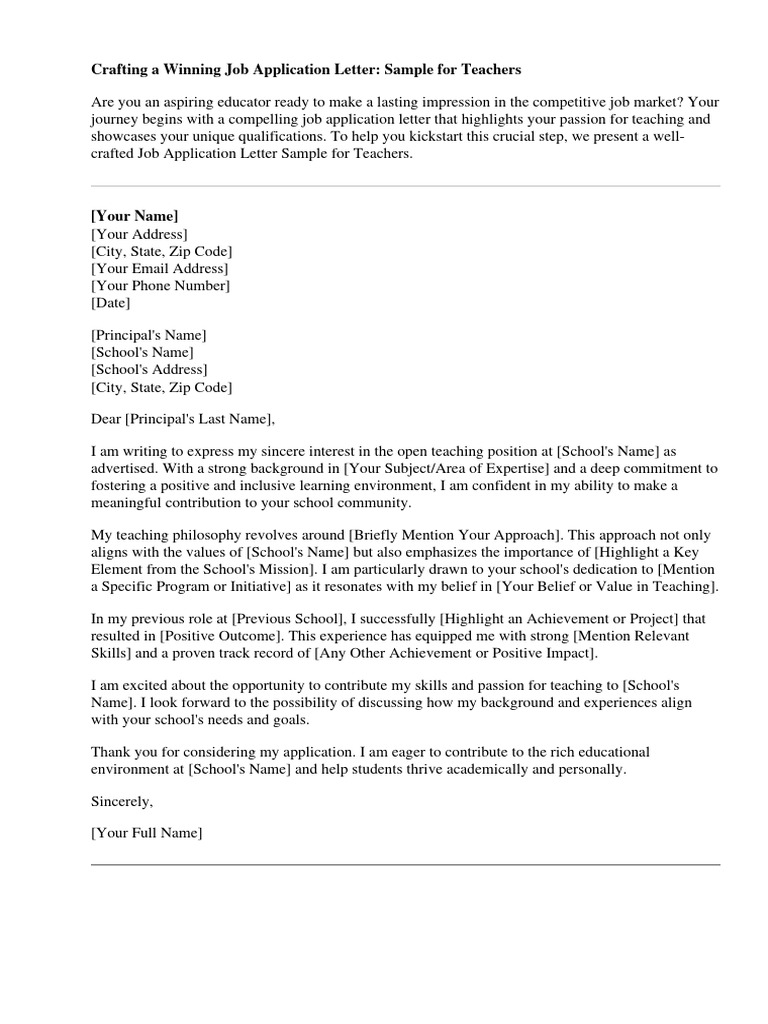 Job Application Letter Sample Teacher | PDF | Teachers | Résumé