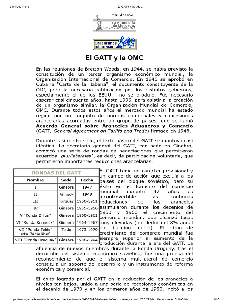 El GATT y La OMC | PDF | Organización de Comercio Mundial | Ronda Uruguay
