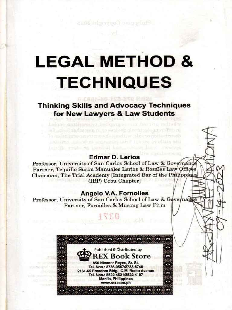 Legal Method and Techniques by Edmar Lerios 2023 Edition | PDF