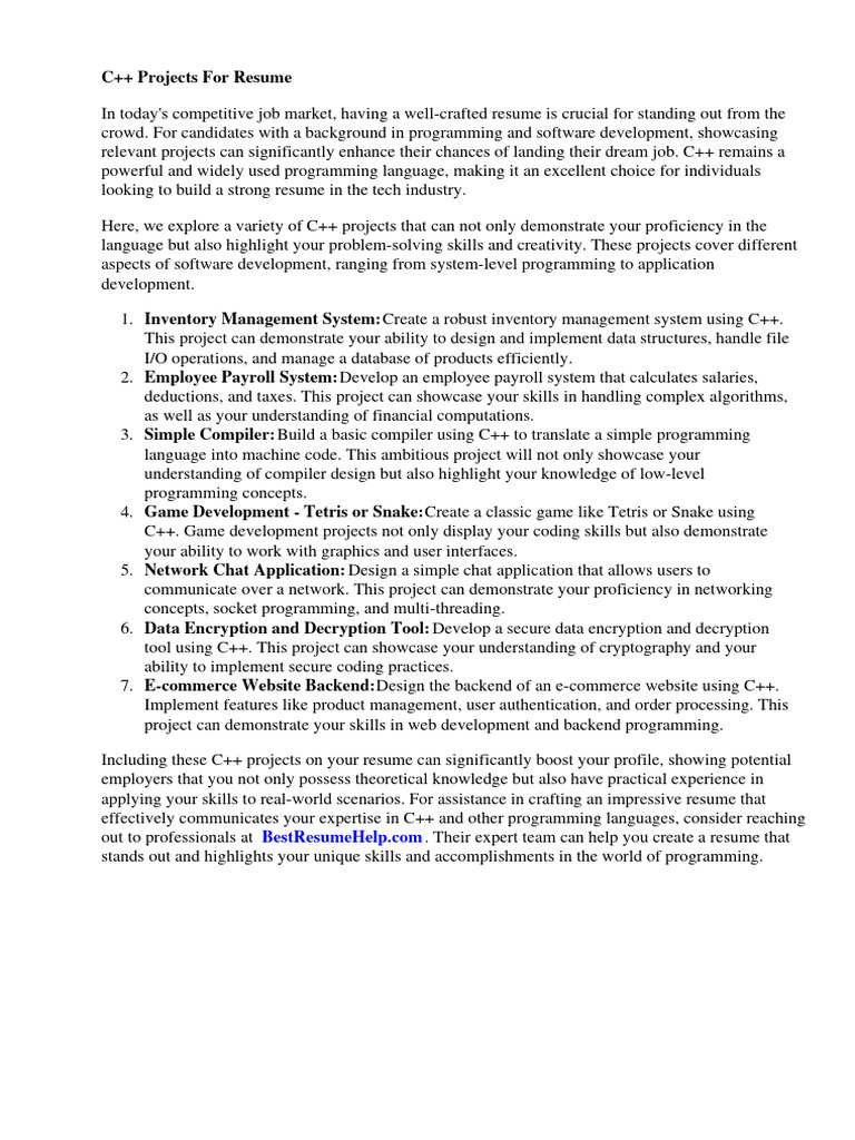 C Projects For Resume | PDF | Computer Programming | Cloud Computing