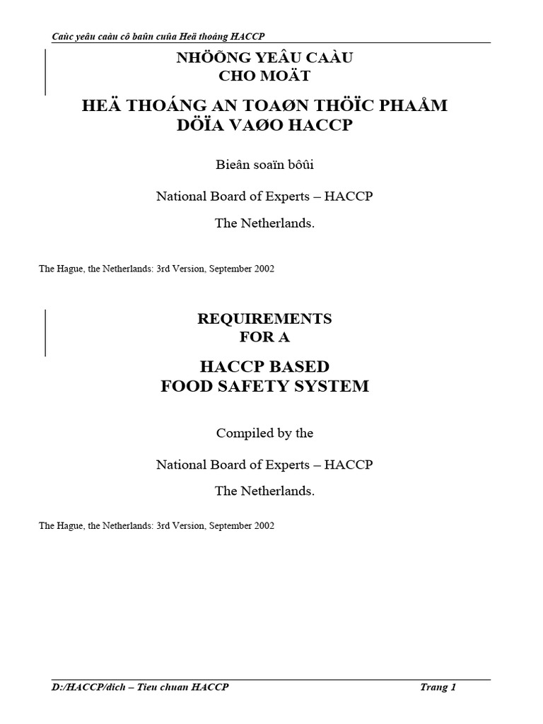 Tieu Chuan HACCP-HaLan Ver 1 | PDF | Food Safety | Hazard Analysis And ...