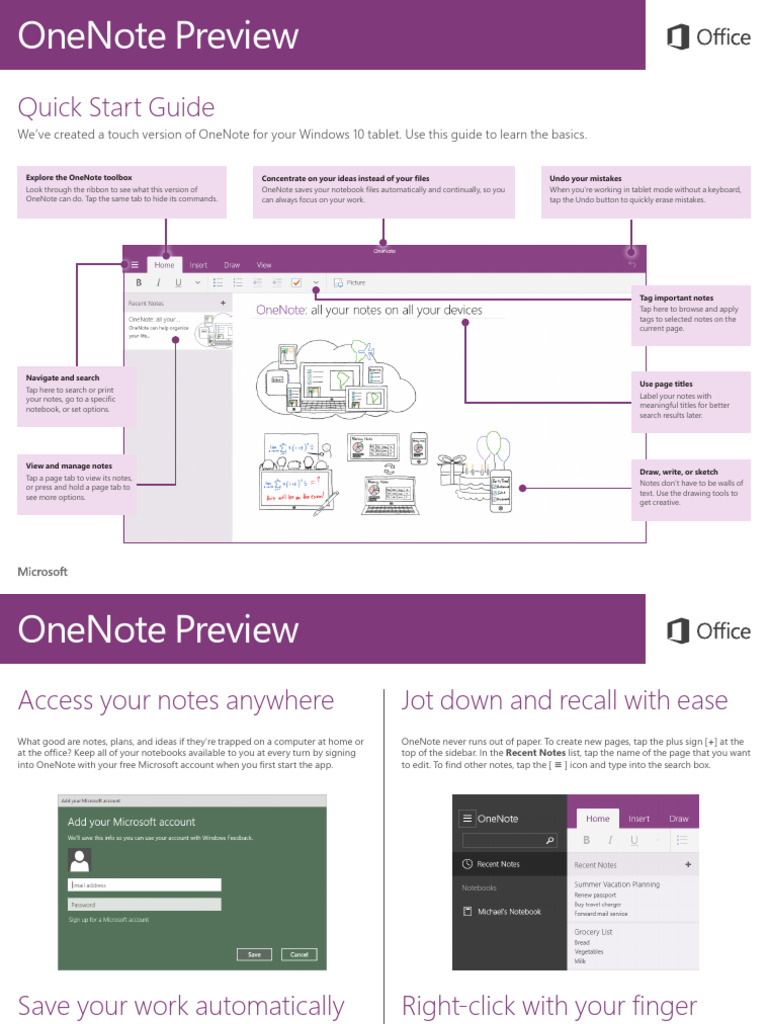 OneNote For Windows 10 Preview Quick Start Guide | PDF | Windows 10 ...
