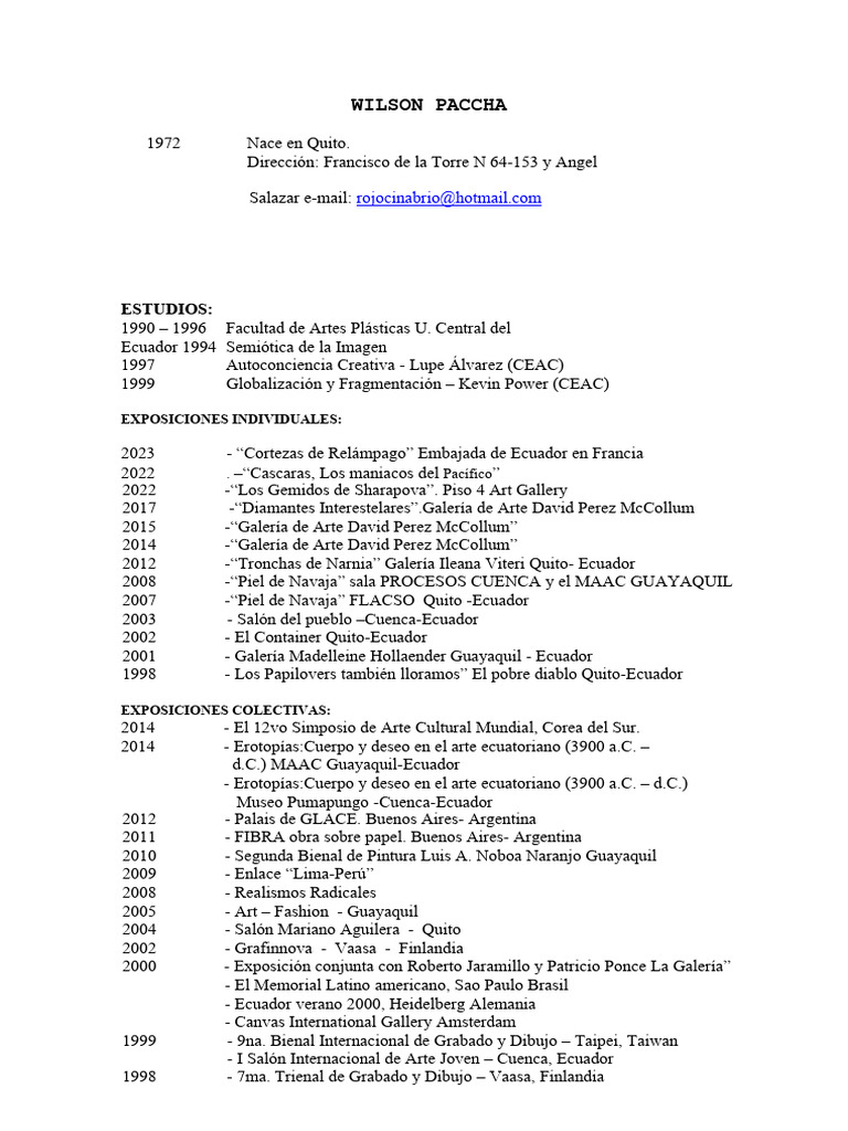 WILSON PACCHA Curriculum | PDF | Ecuador | Las artes