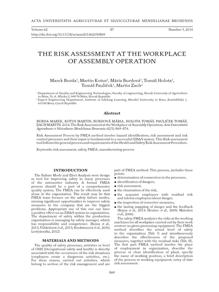 The Risk Assessment at The Workplace of Assembly O | PDF | Risk | Safety
