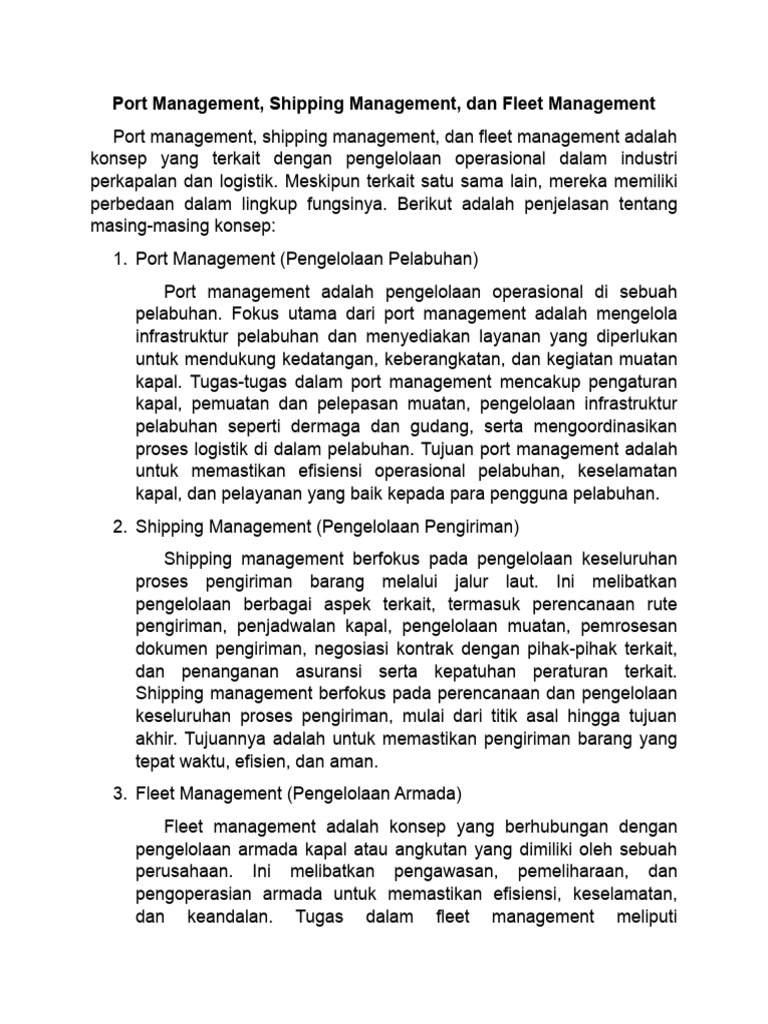 Port Management, Shipping Management, Dan Fleet Management | PDF | Bisnis | Sains & Matematika
