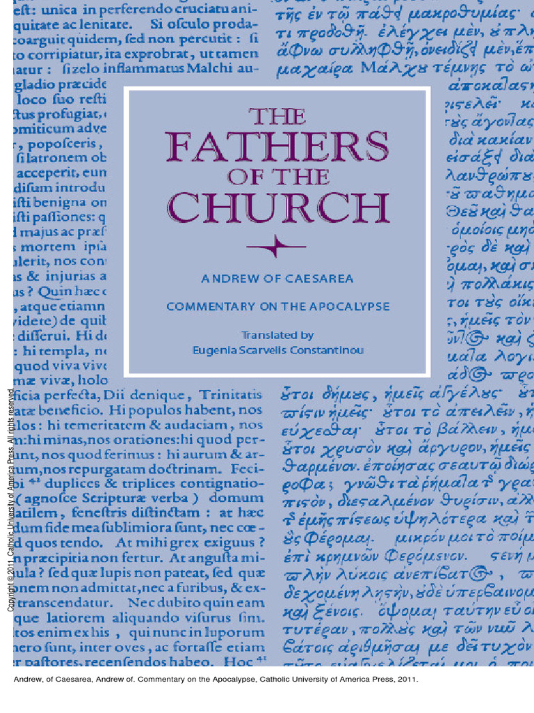 Andrew, of Caesarea, Andrew Of. Commentary On The Apocalypse, Catholic ...