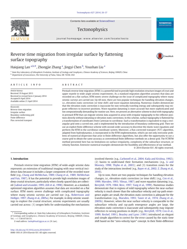 Reverse Time Migration From Irregular Surface by Flattening Surface ... Reverse Time Migration From Irregular Surface by Flattening Surface ...