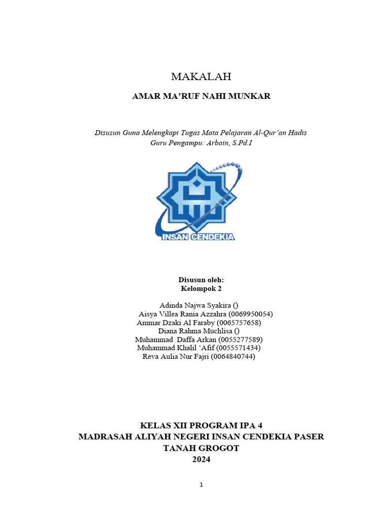 Format Tugas Makalah QH Kelas XII-2023 | PDF