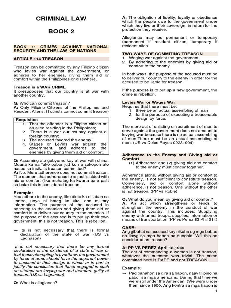 Criminal Law Book 2 Revised Atty Braga | PDF | Treason | Witness
