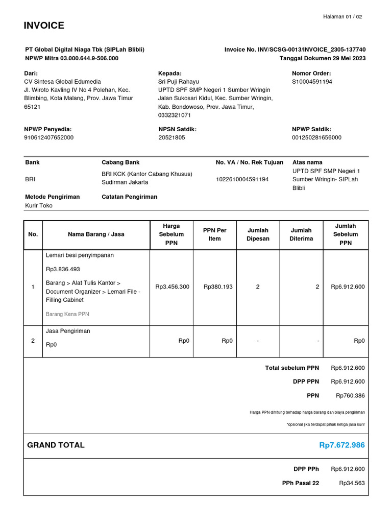 Contoh Payment Invoice | PDF