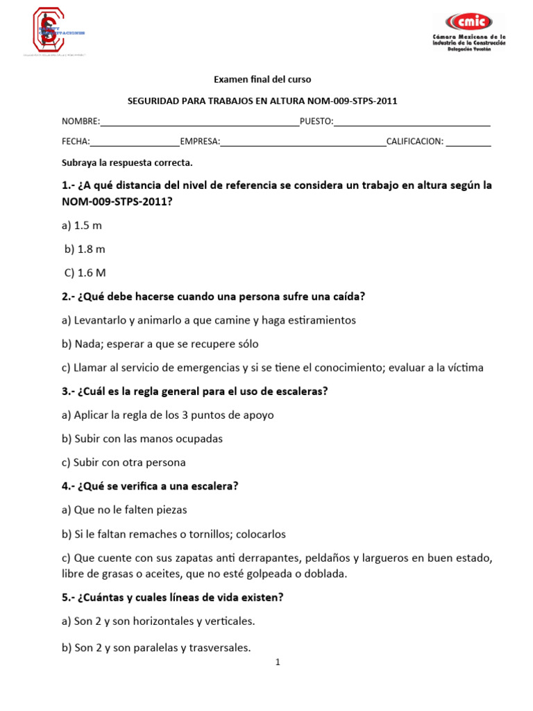 EXAMEN FINAL NOM-009 | PDF