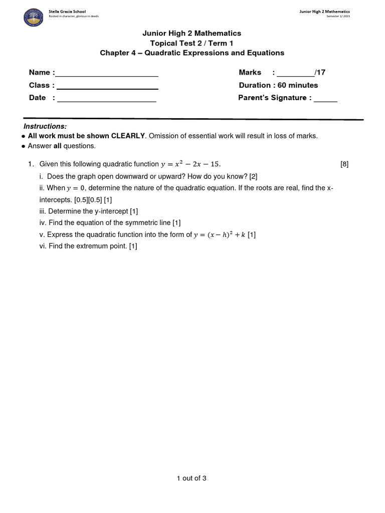 Junior High 2 Mathematics | PDF | Quadratic Equation | Equations