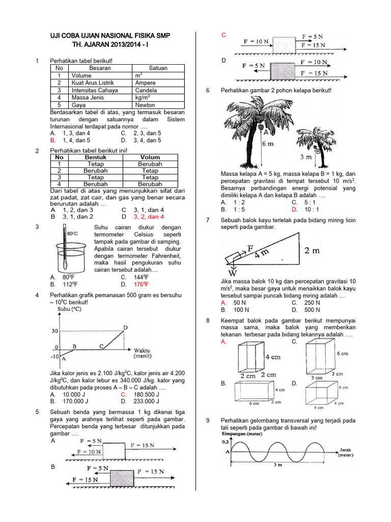 Ucun Fisika 2014 SMPK Penabur Cirebon | PDF