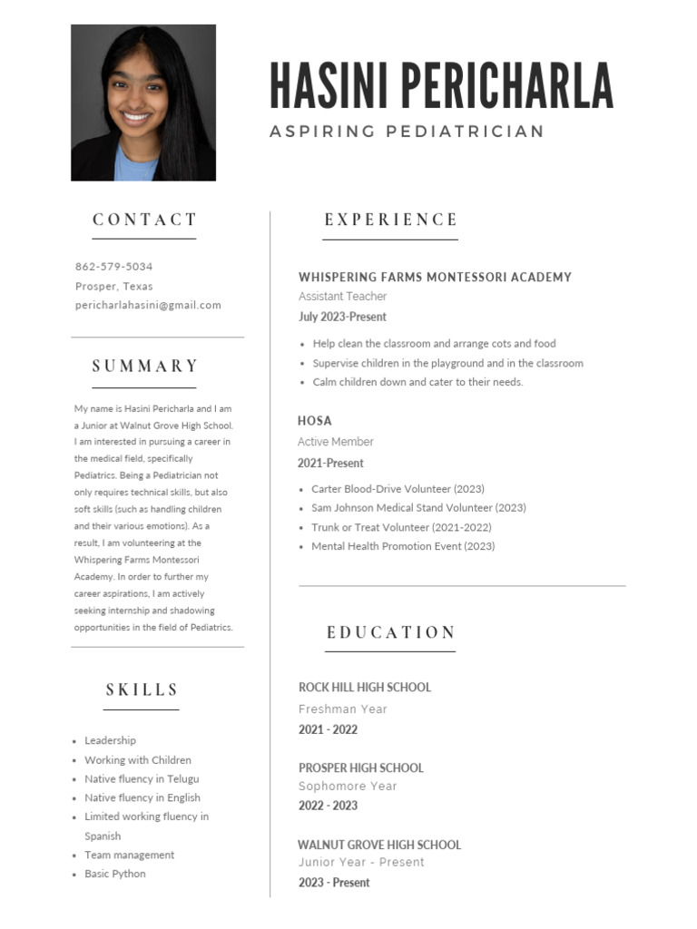 Hasini Pericharla: Experience Contact | PDF