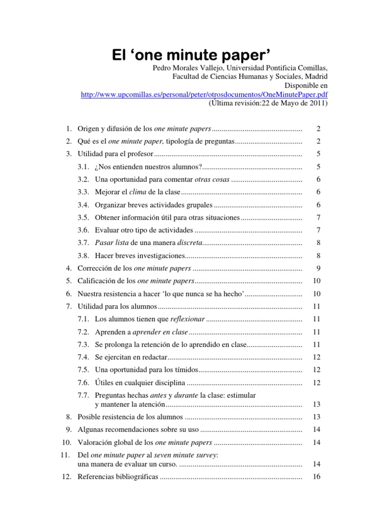 One Minute Paper | PDF | Prueba (evaluación) | Maestros