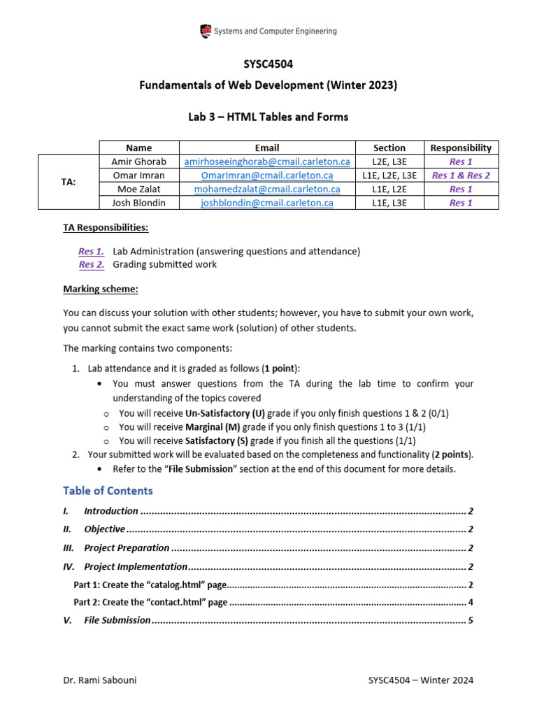 Lab 3 - HTML Tables and Forms | PDF | Html Element | Computer File