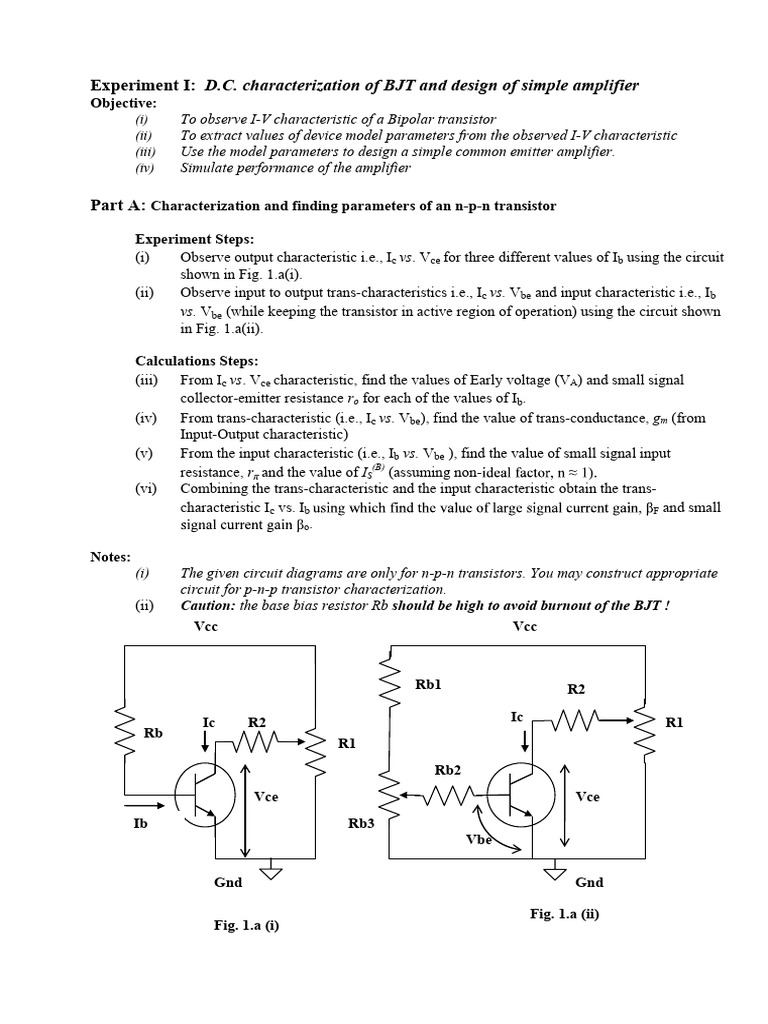 Manual of Experiments - Expt - 1 | PDF | Bipolar Junction Transistor | Amplifier