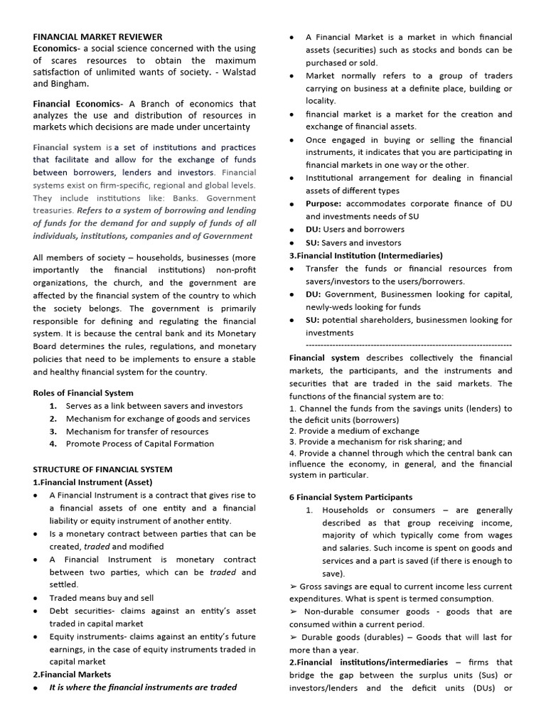 Financial Market Reviewer | PDF | Financial Markets | Loans