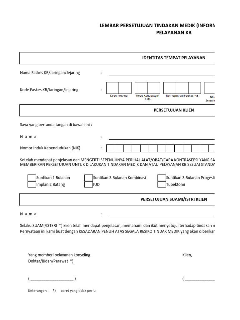 Contoh Informed Consent Pelayanan KB | PDF
