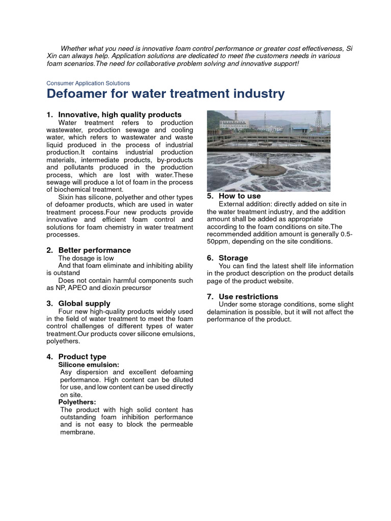 Silicone-Free Defoamers for Water Treatment | PDF | Ph | Water Treatment