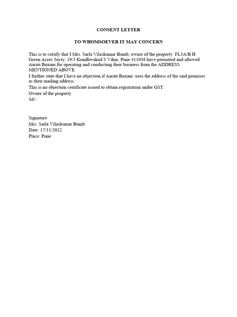 Consent Letter For GST | PDF