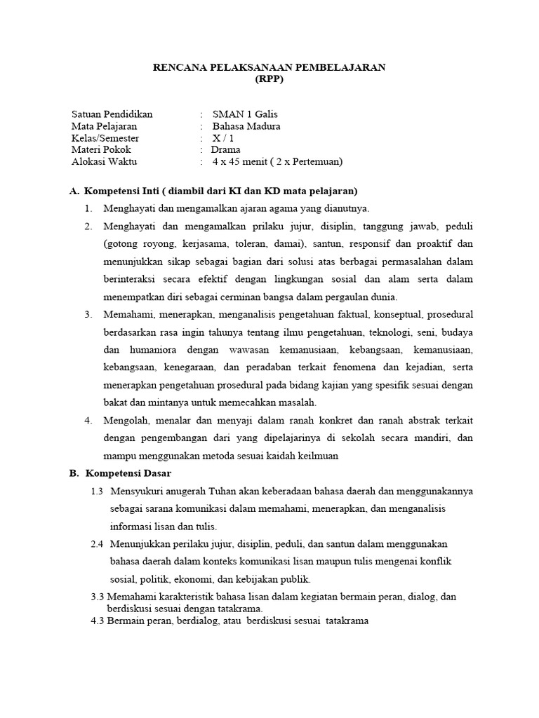 RPP KLS X KD 3 Drama | PDF | Karier & Perkembangan | Seni & Disiplin Bahasa