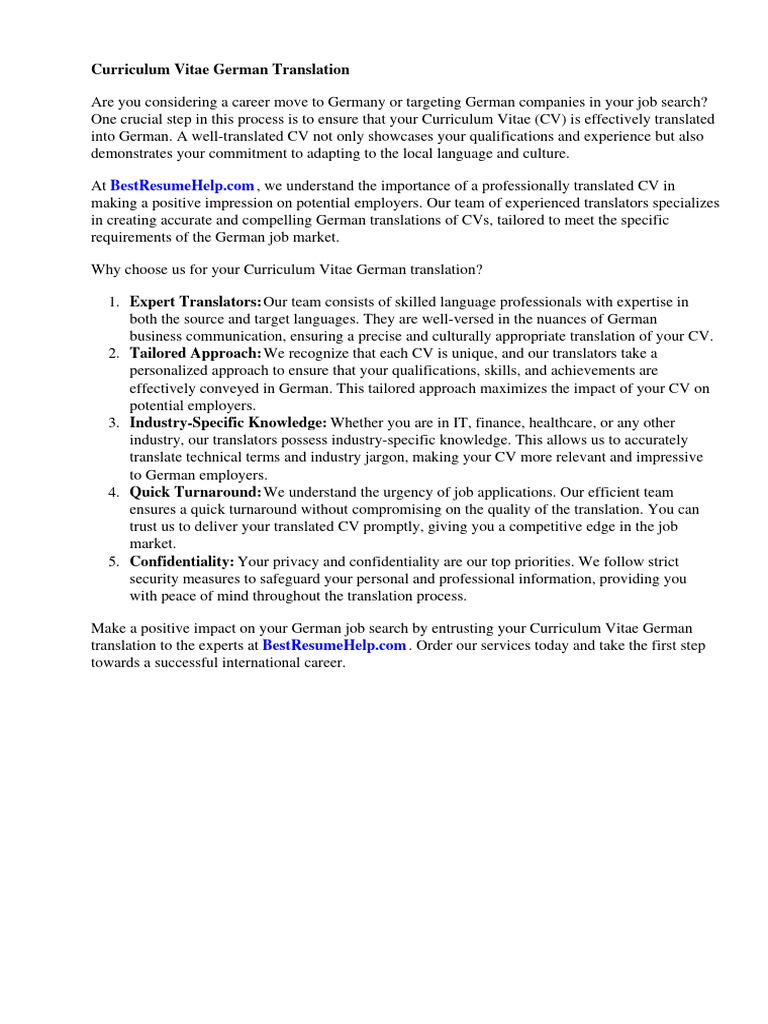 Curriculum Vitae German Translation | PDF | Résumé | Translations