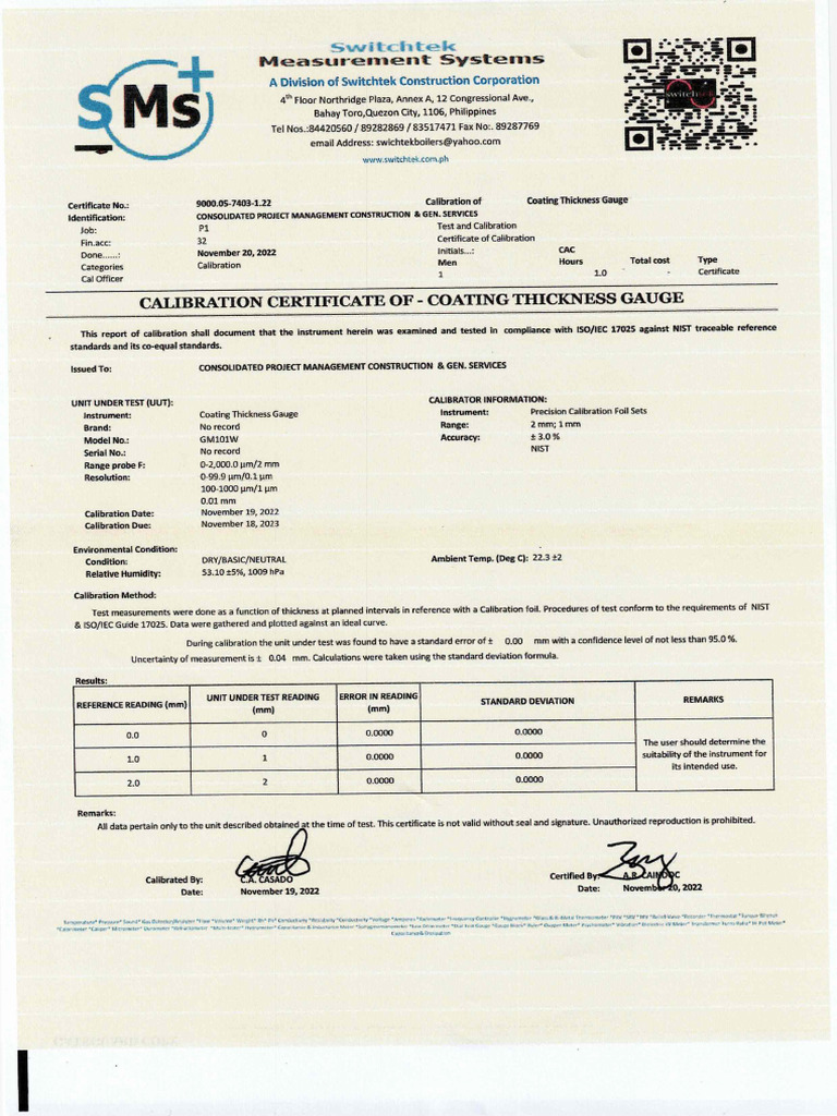 DFT - Calibration Cert. | PDF