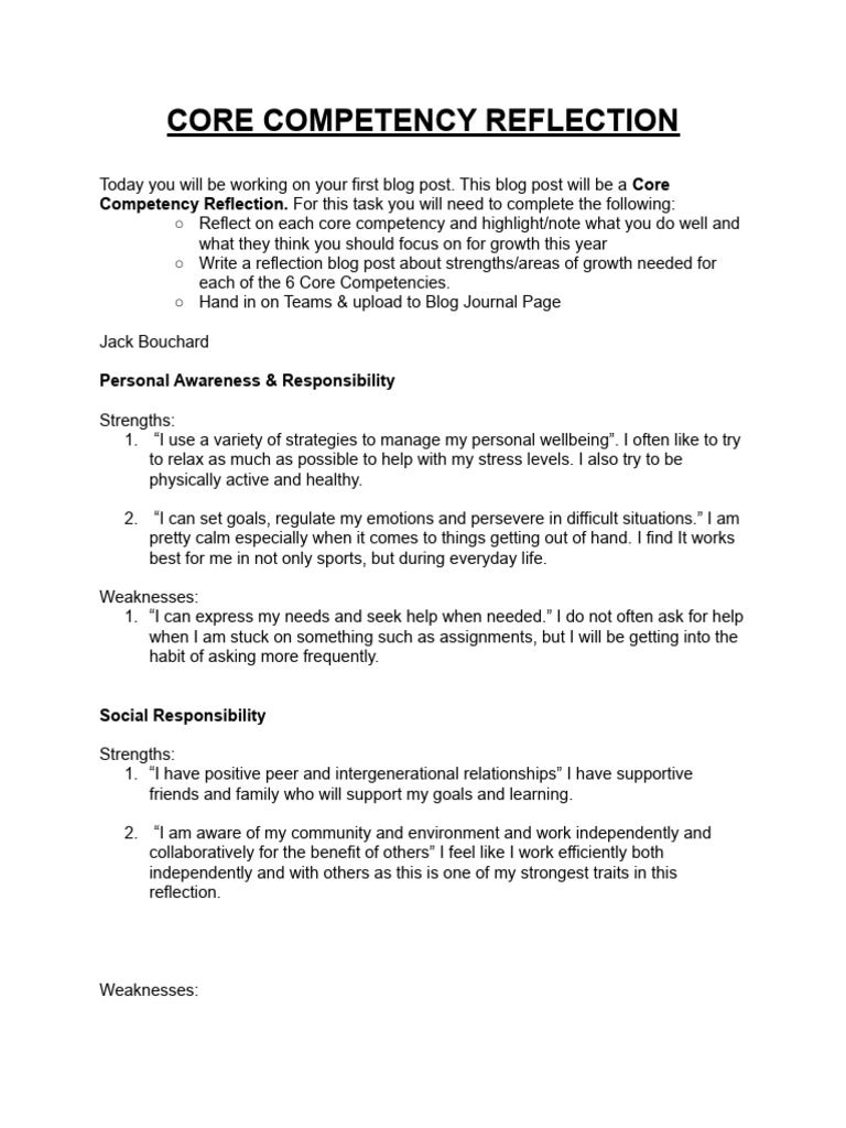 Core Competency Reflection | PDF | Thought | Human Communication